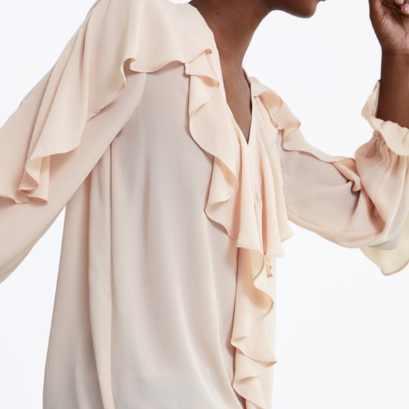 Zara | Tops | Zara Beige Pink Ruffled Blouse | Poshmark